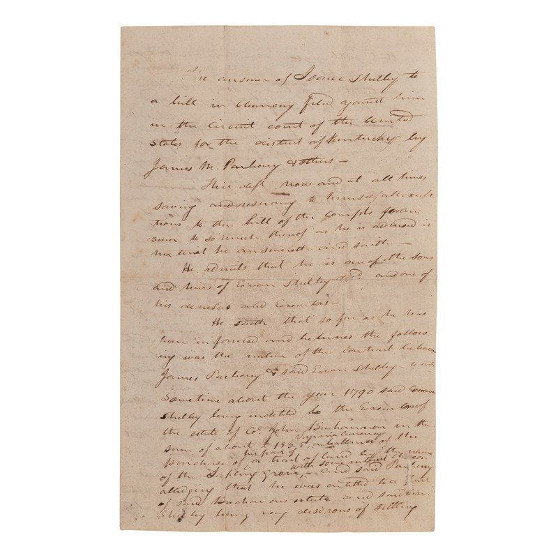 [AFRICAN AMERICANA] - [SHELBY, Isaac (1750-1826)]. | Freeman's