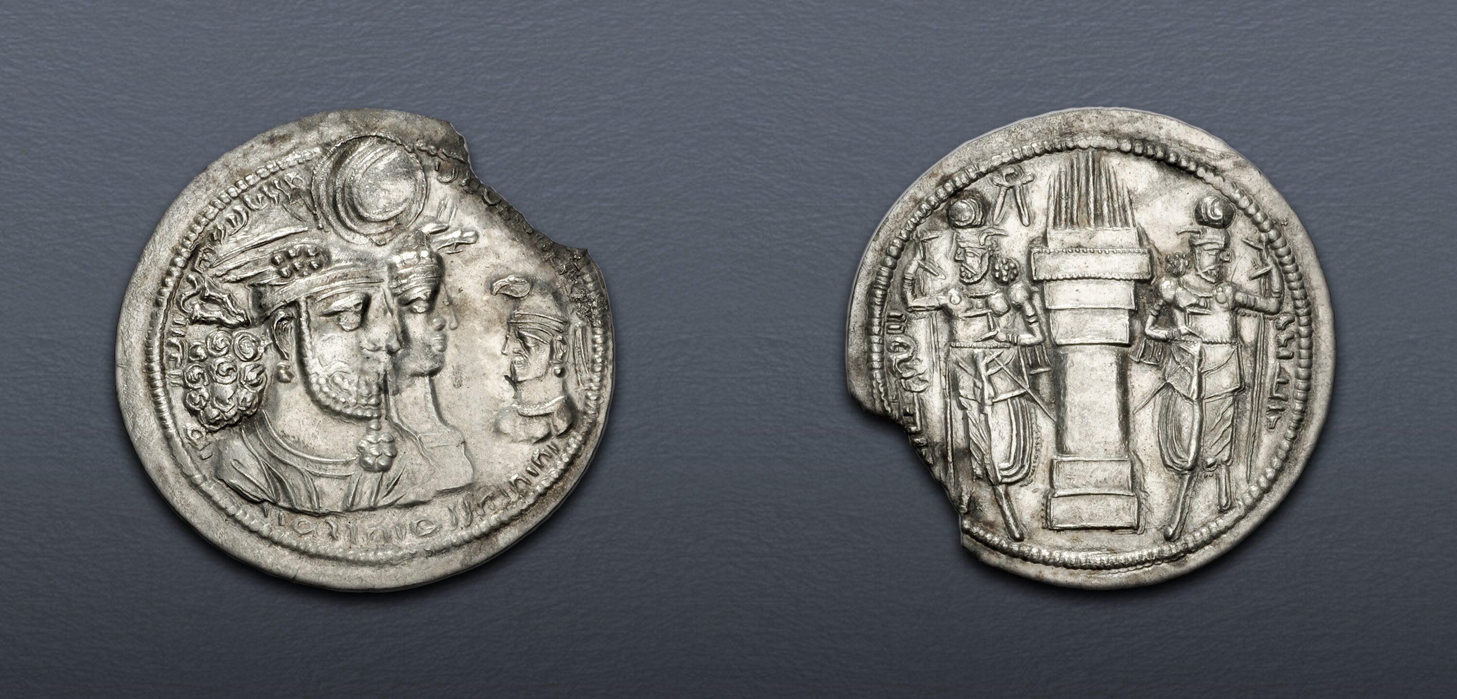 SASANIAN KINGS. Vahrām (Bahram) II, with Queen and Prince 4. AD 276-293 ...