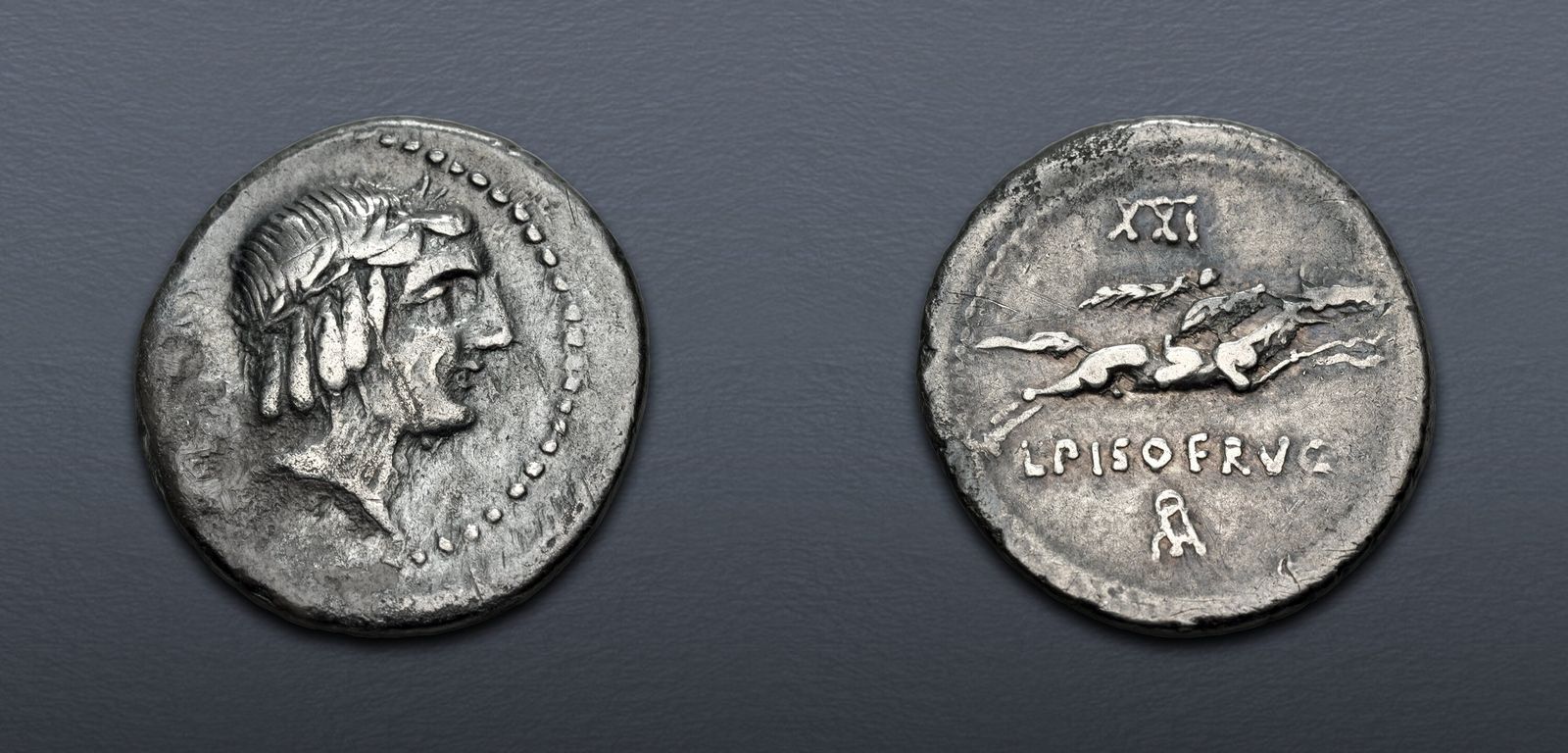 L. Calpurnius Piso Frugi. 90 BC. AR Denarius (19mm, 3.79 g, 6h). Rome ...