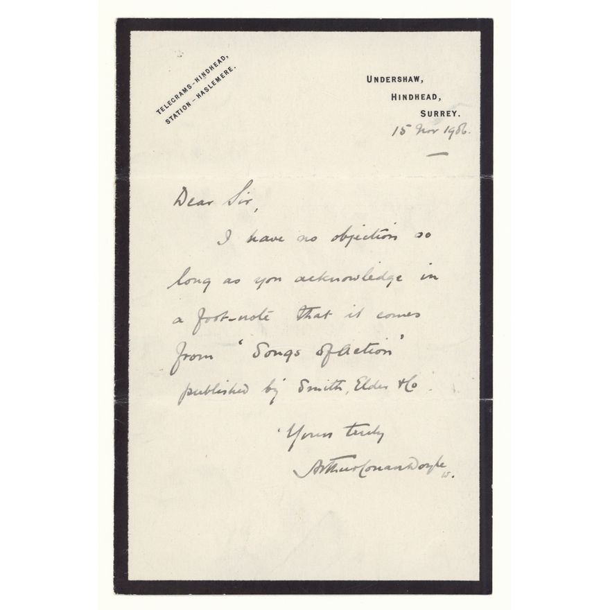 Great Britain Sir Arthur Conan Doyle (1859-1930) 1906 Autograph letter ...