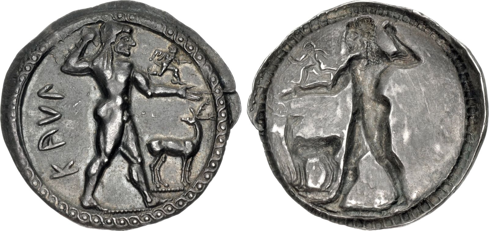 BRUTTIUM, Kaulonia. Circa 525-500 BC. AR Nomos (31mm, 7.91 g, 12h). EF ...
