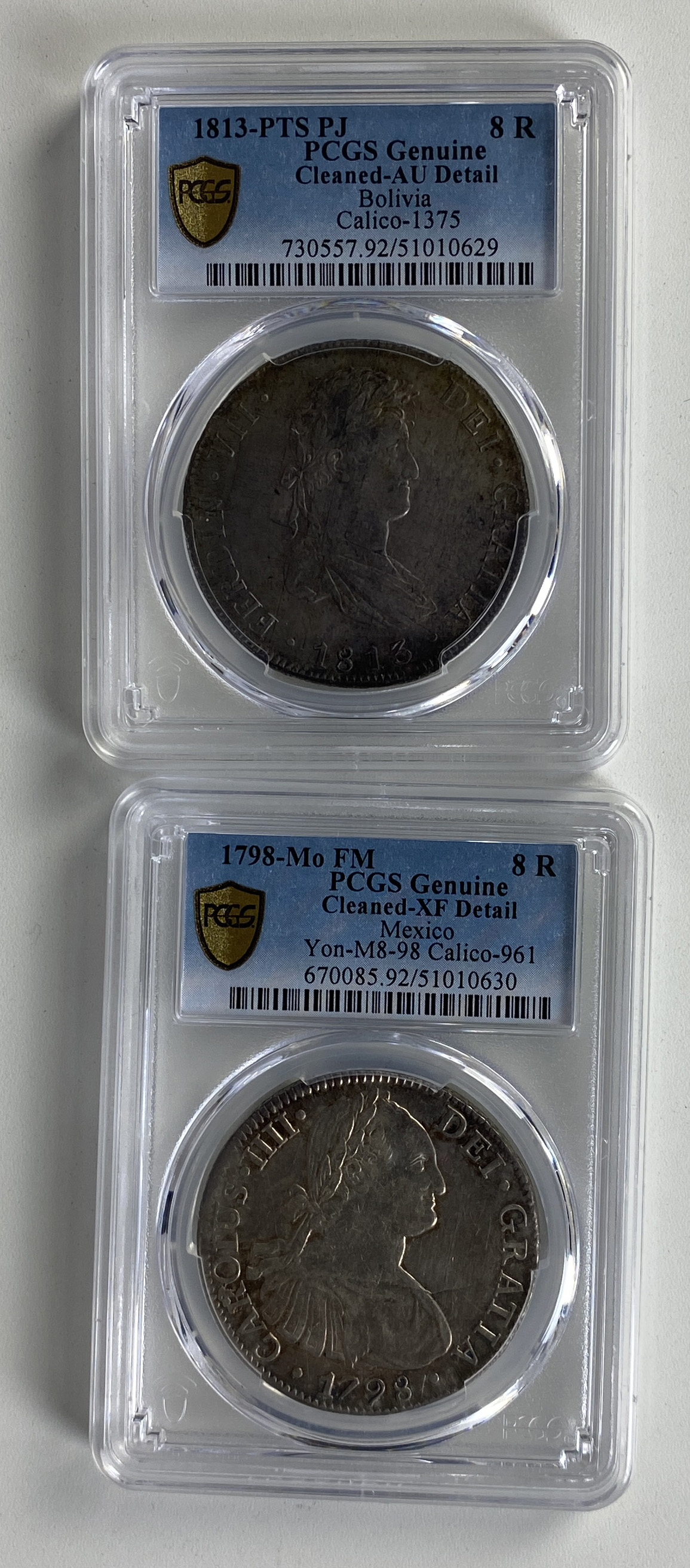 WORLD. Miscellaneous. Lot of two (2) PCGS encapsulated AR 8 Reals ...