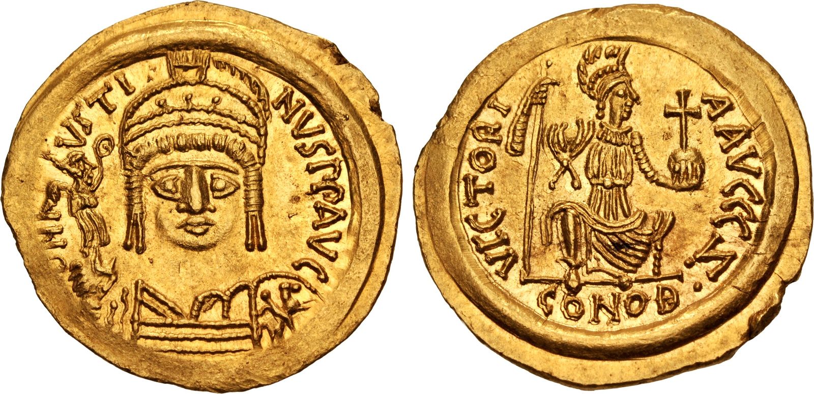 Justin II. 565-578. AV Solidus (22mm, 4.44 g, 6h). Ravenna mint. Struck ...
