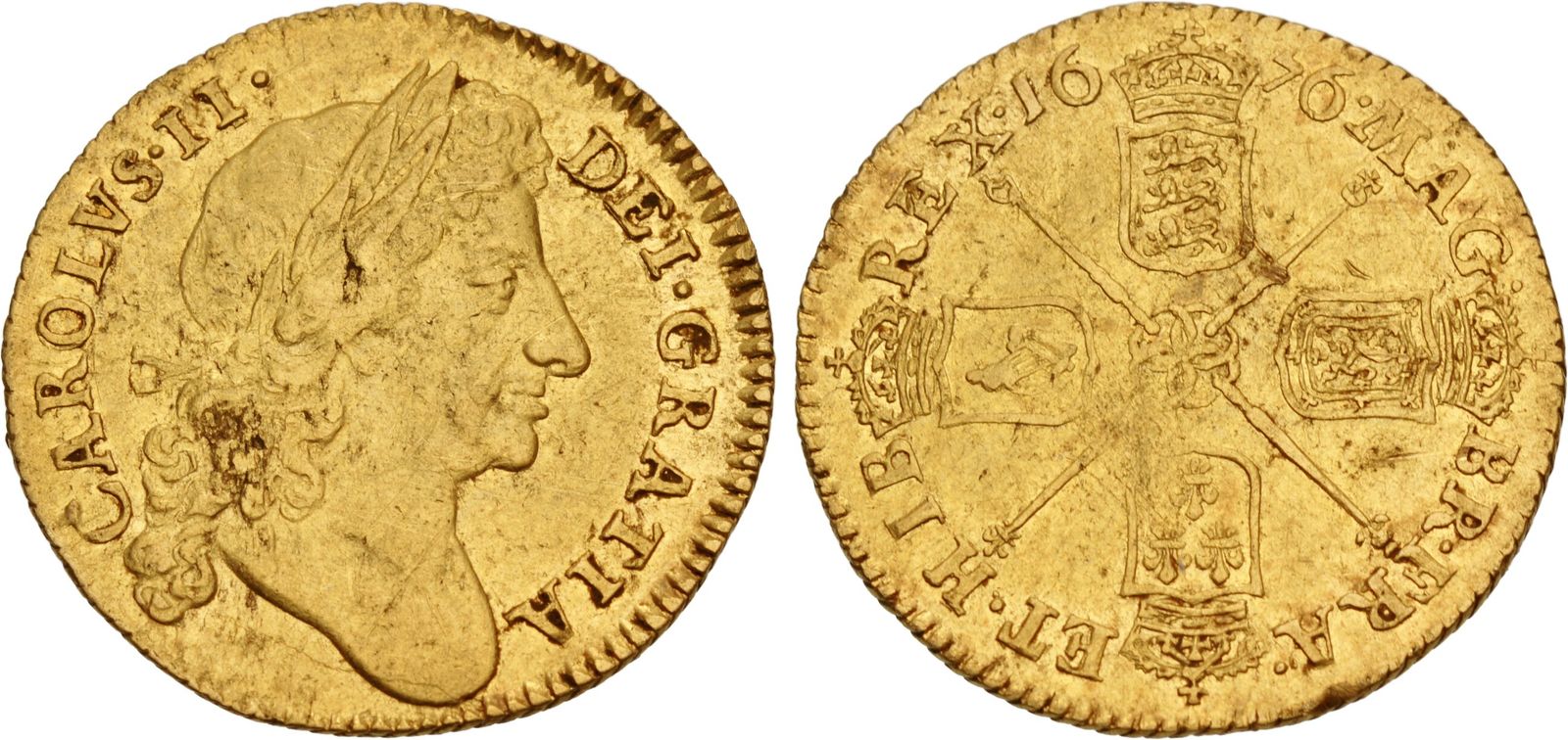 STUART. Charles II. 1660-1685. AV Half Guinea. Dated 1676. VF ...