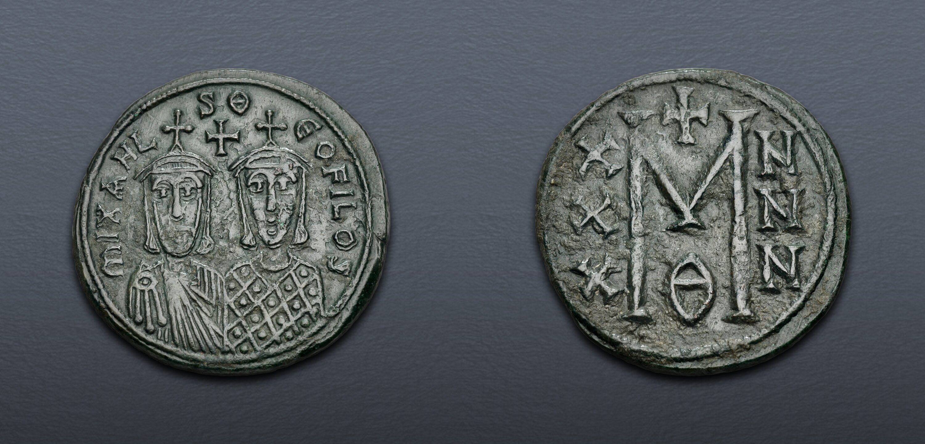 Michael II the Amorian, with Theophilus. 820-829. Æ Follis (28.5mm, 8. ...