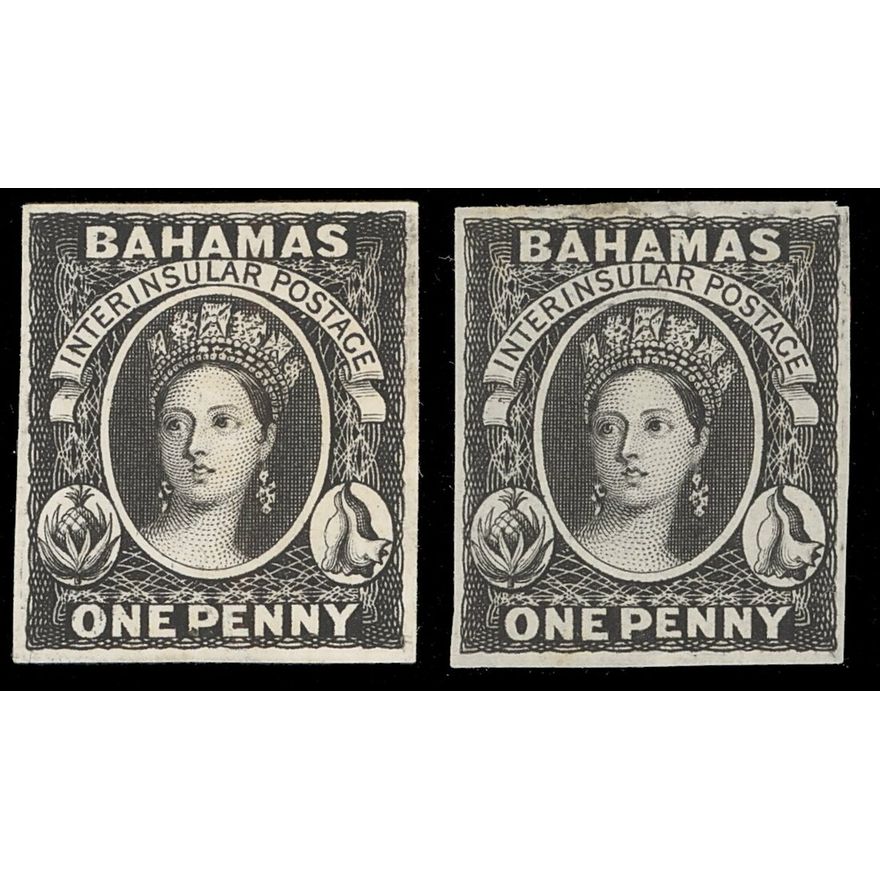 Bahamas 1859 (10 June) One Penny, Imperforate Plate Proofs Two single ...