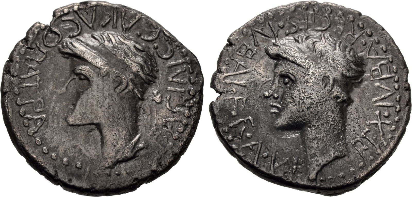 KINGS of MAURETANIA. Juba II, with Kleopatra Selene. 25 BC-AD 24. AR ...