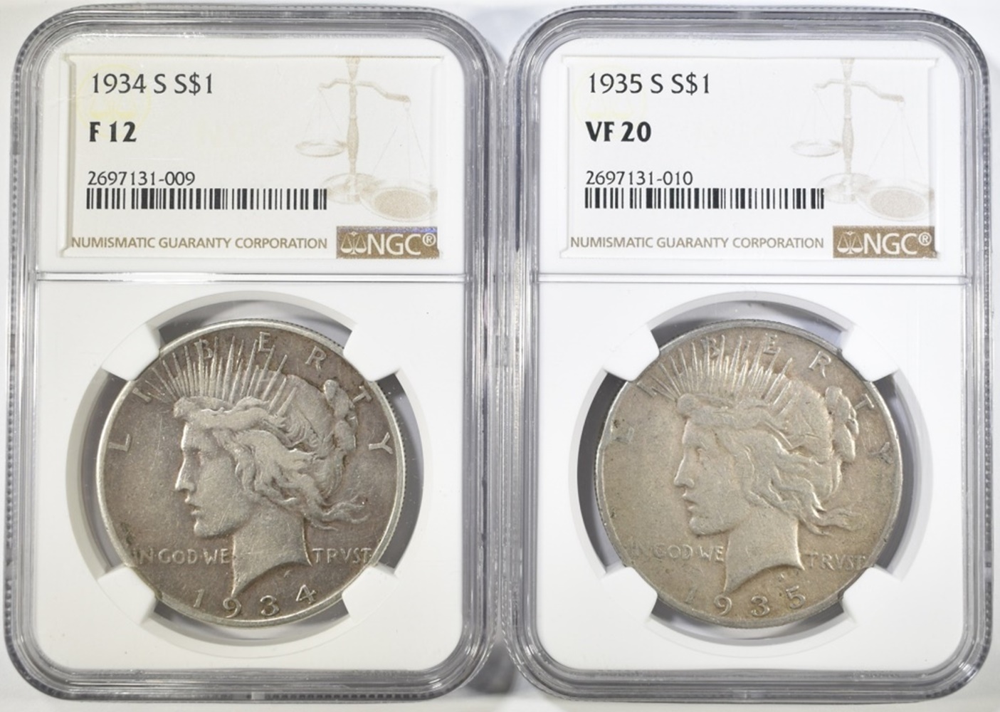 1934-S F-12 & 35-S VF-20 NGC GRADED PEACE DOLLARS | Barnebys