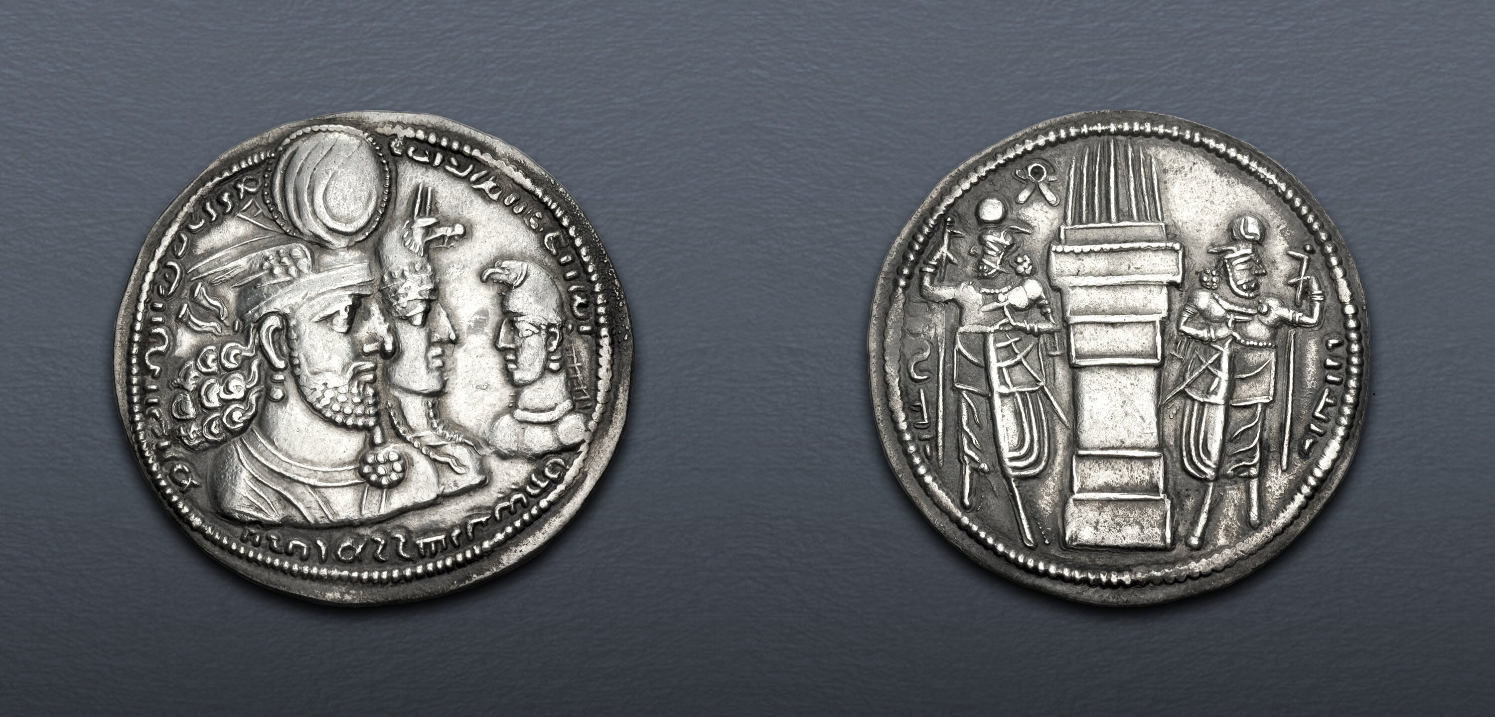 SASANIAN KINGS. Vahrām (Bahram) II, with Queen and Prince 4. AD 276-293 ...