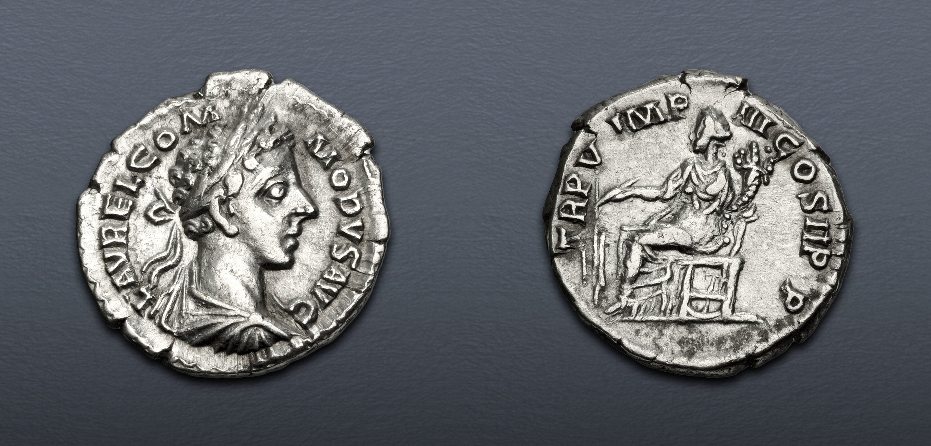 Commodus. AD 177-192. AR Denarius (18mm, 3.06 g, 12h). Rome mint ...
