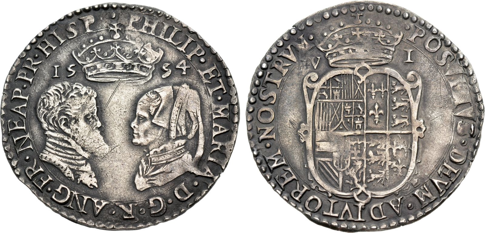 TUDOR. Philip & Mary. 1554-1558. AR Sixpence (26mm, 3.26 g, 9h). Tower ...