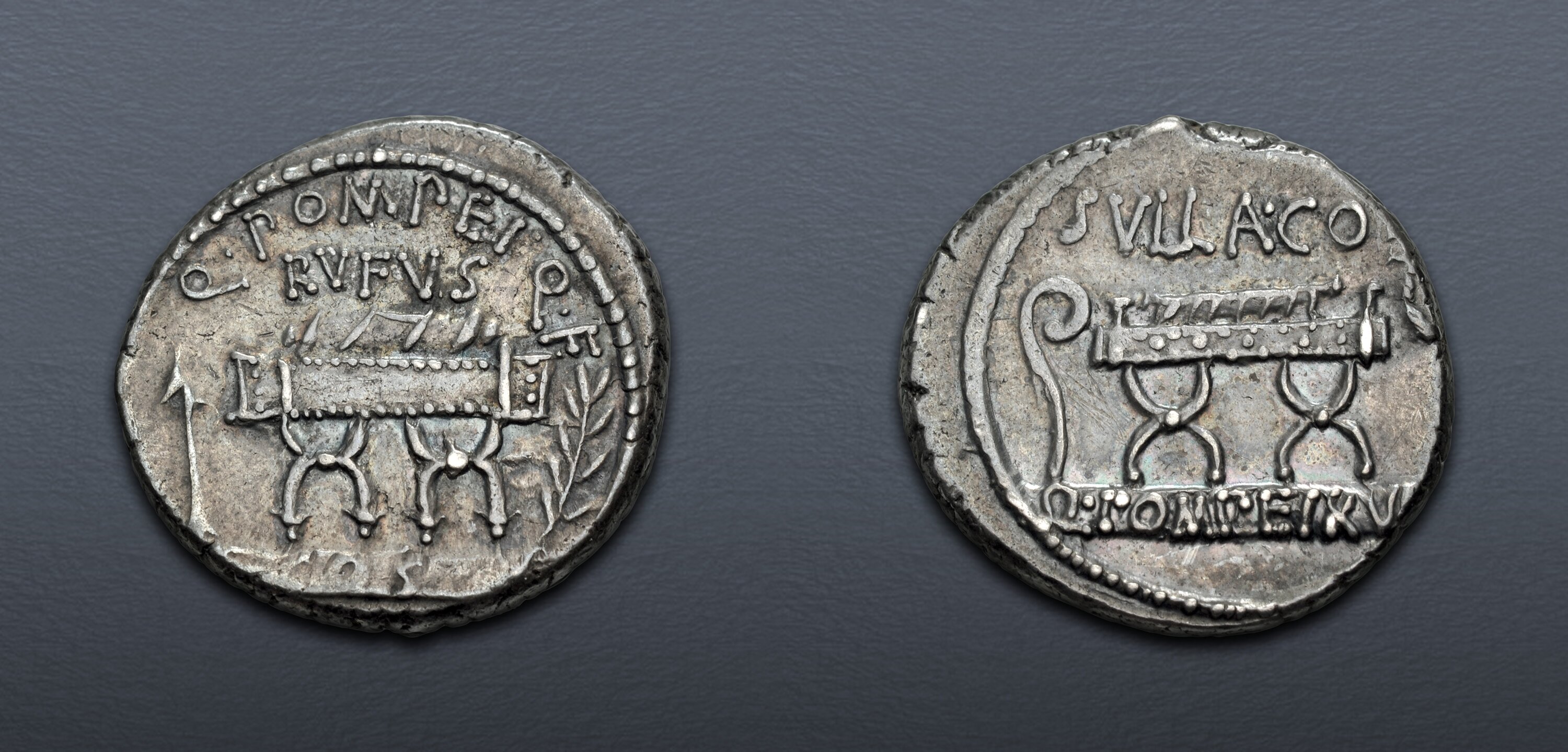 Q. Pompeius Rufus. 54 BC. AR Denarius (18mm, 4.08 g, 6h). Rome mint. VF ...