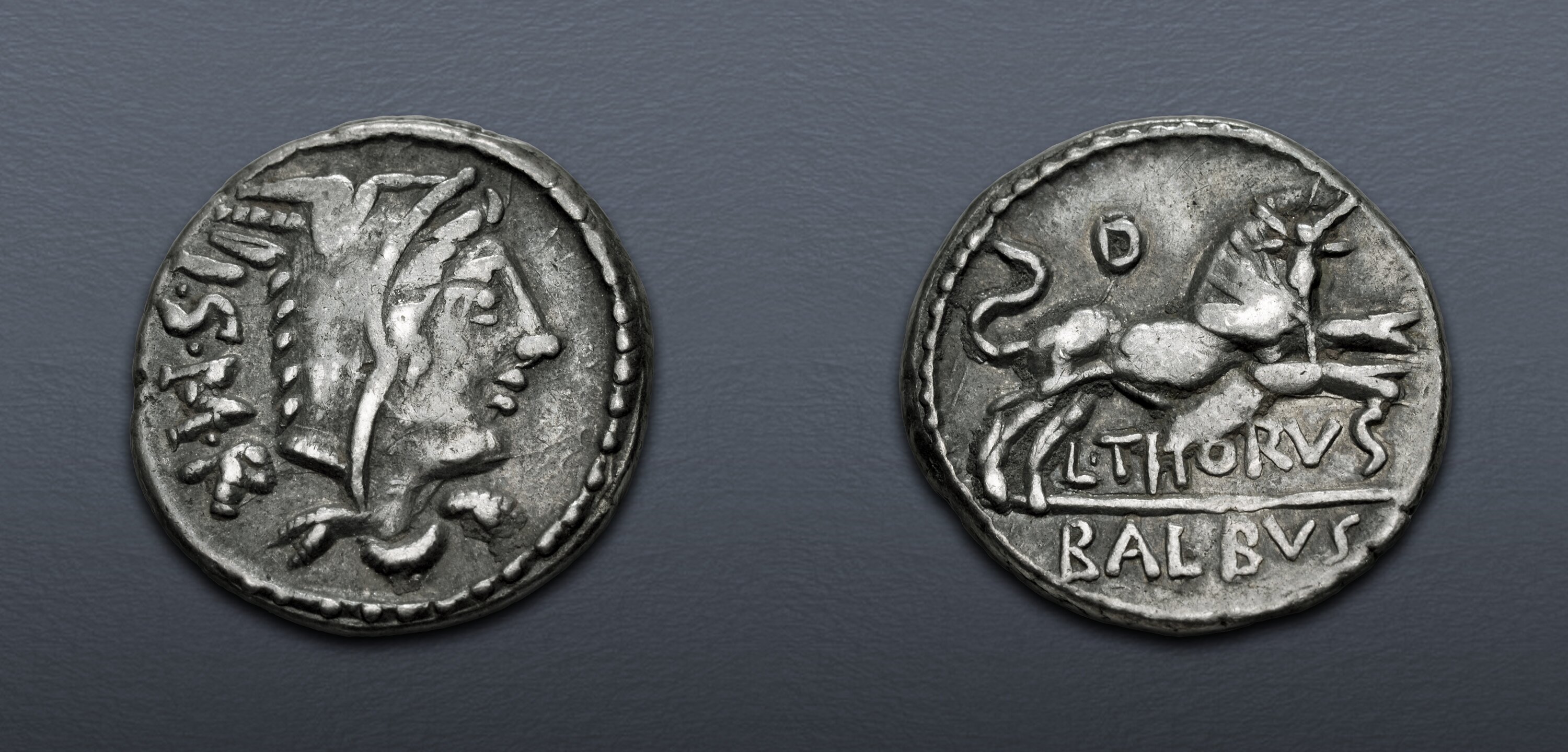 L. Thorius Balbus. 105 BC. AR Denarius (17mm, 4.01 g, 7h). Rome mint ...