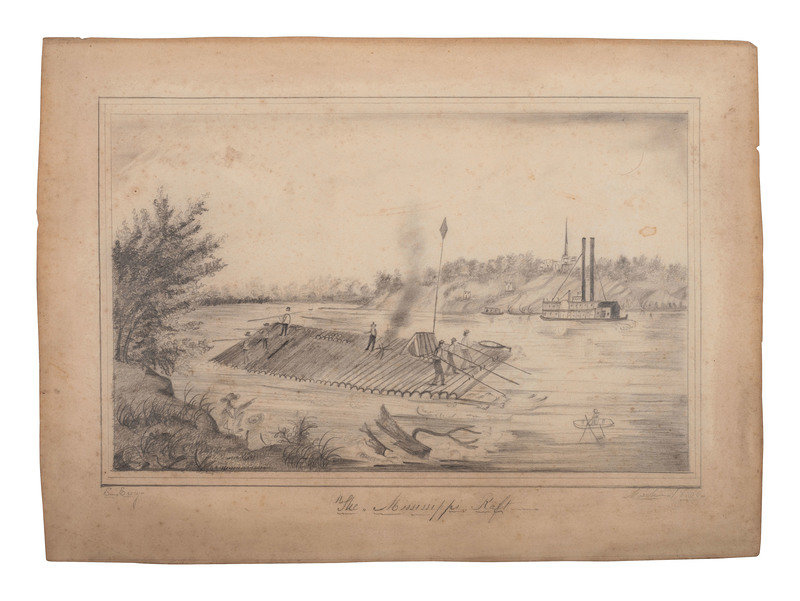 [GENERAL AMERICANA]. Pencil sketch of Mississippi River scene, 1860 ...