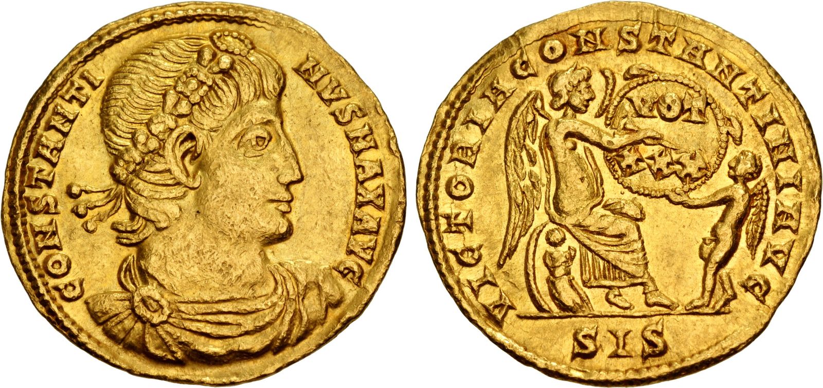 Constantine I. AD 307/310-337. AV Solidus (22.5mm, 4.47 g, 6h). Tricennalia issue. Siscia mint ...