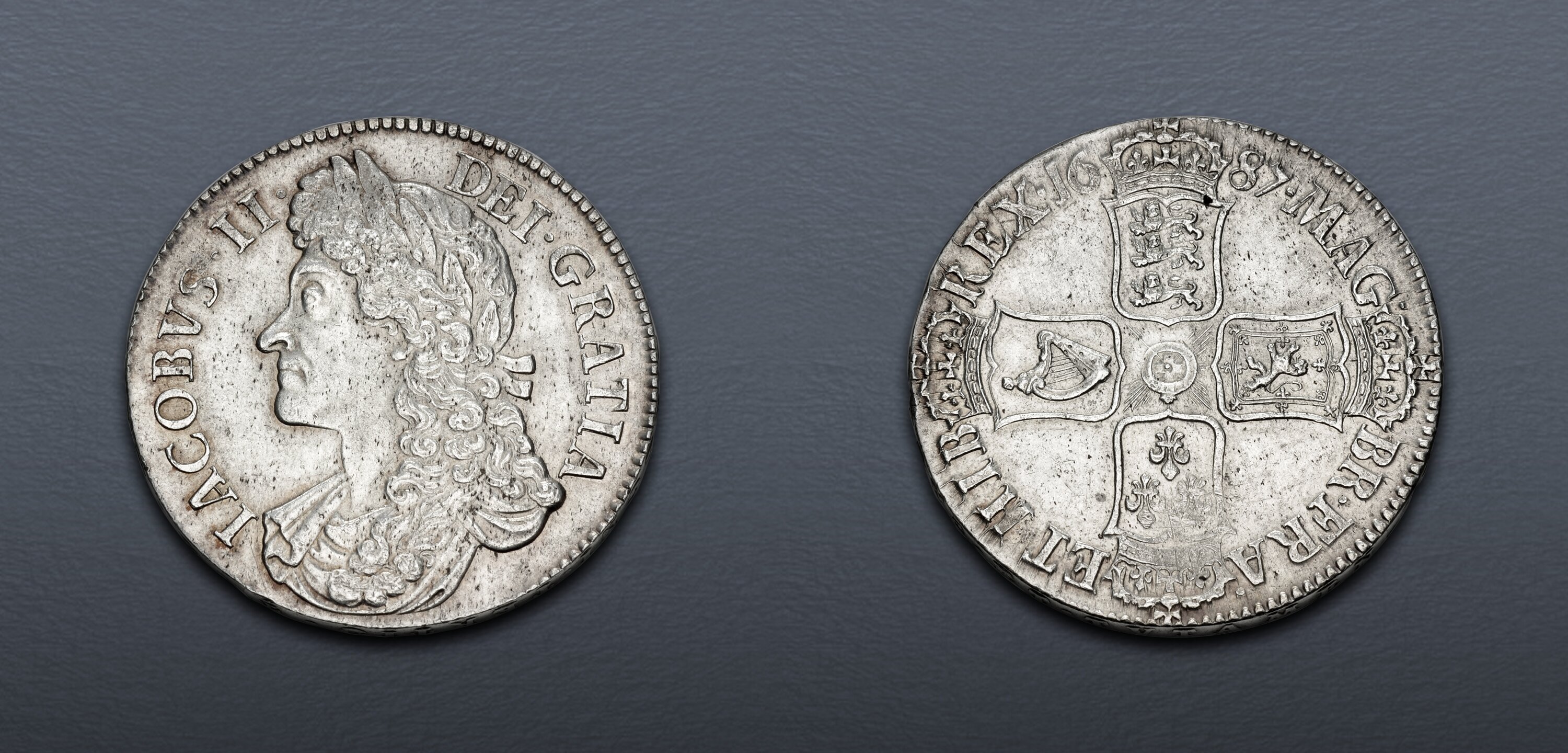 STUART. James II. 1685-1688. AR Crown. Dated 1687 and RY TERTIO. NGC MS ...