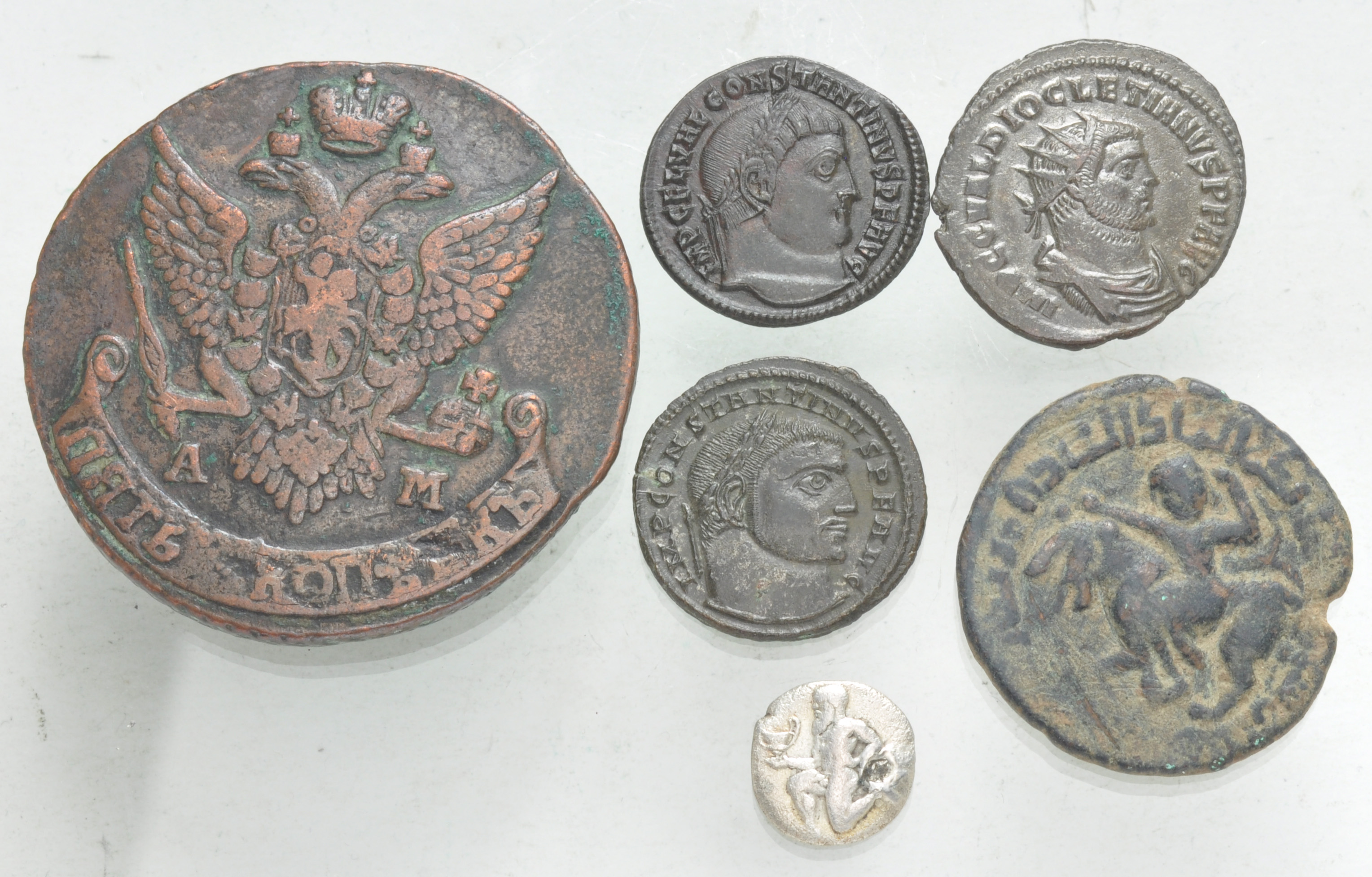 MIXED. Greek - World. Lot of six (6) silver, billon, and bronze issues ...