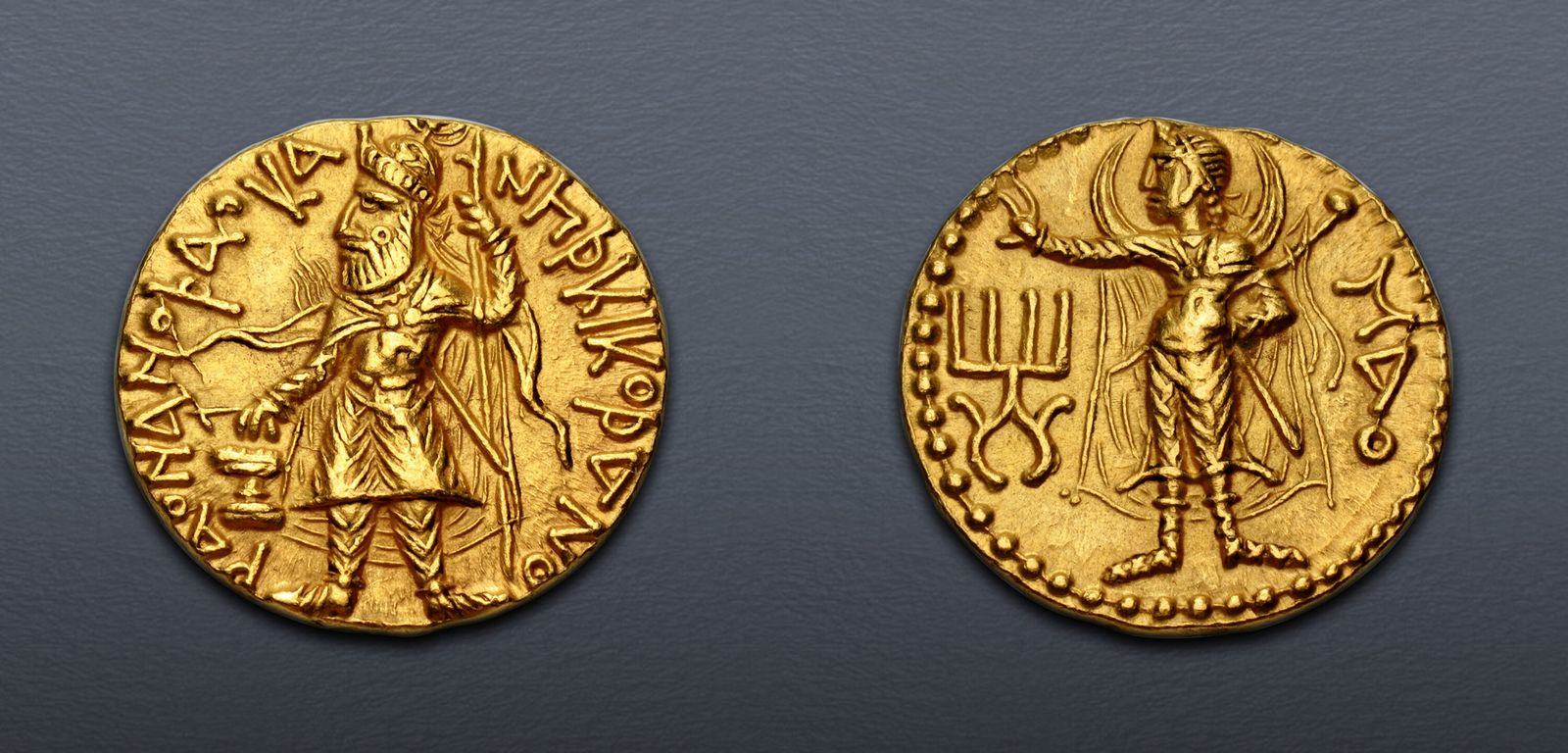 INDIA, Kushan Empire. Kanishka I. Circa AD 127-151. AV Dinar (20mm, 7. ...