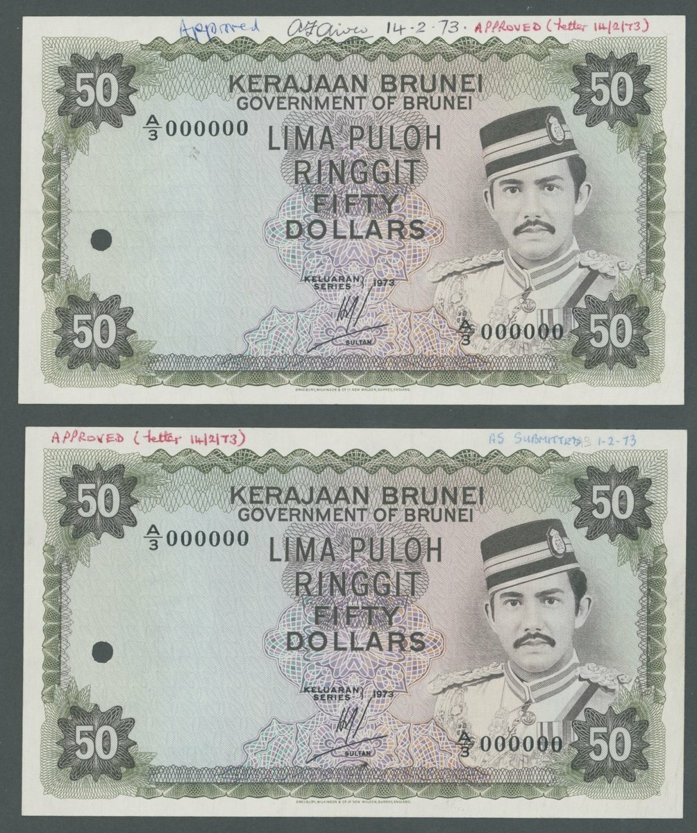 Government of Brunei, [2 notes] proof 50 Ringgit, 1973, (Pick 9 for ...