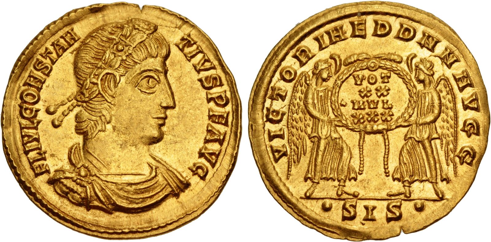 Constantius II. AD 337-361. AV Solidus (21mm, 4.51 g, 6h). Siscia mint ...