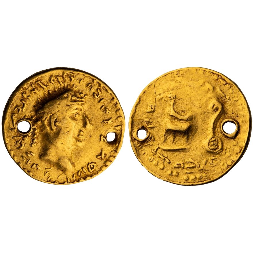 India, imitation of Tiberius, 'Tribute Penny' type AV Aureus, struck c ...