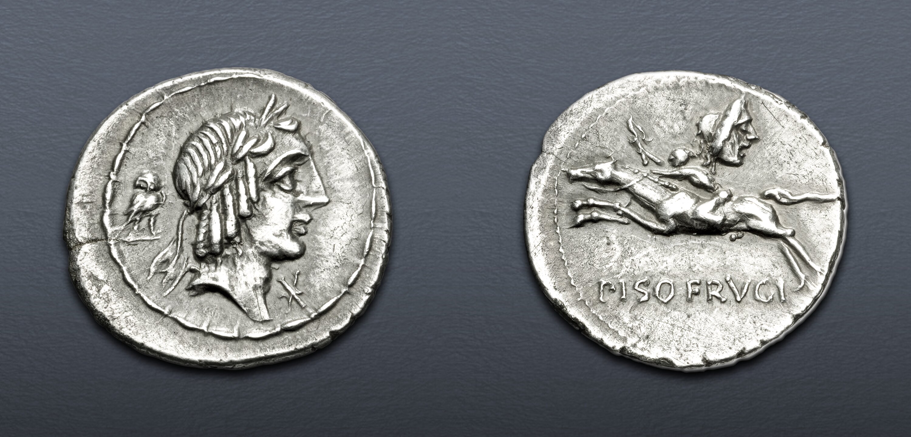 L. Calpurnius Piso Frugi. 90 BC. AR Denarius (20mm, 3.75 g, 6h). Rome ...