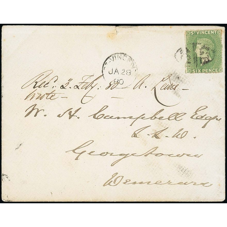 St. Vincent Inter-Island Mail 1880 (28 Jan.) envelope to Demerara ...