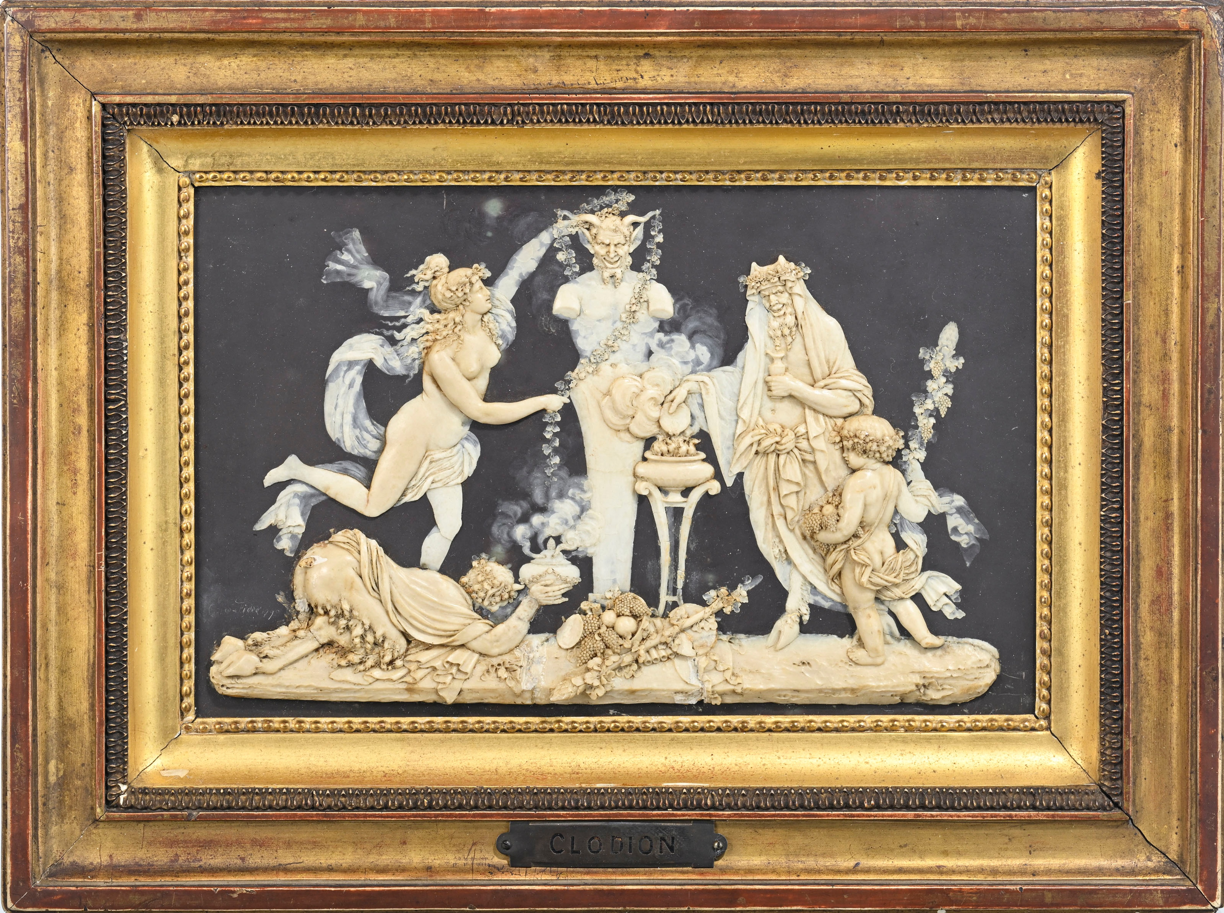 Offrande à Priape, bas-relief très finement exécuté en cire de teinte ...