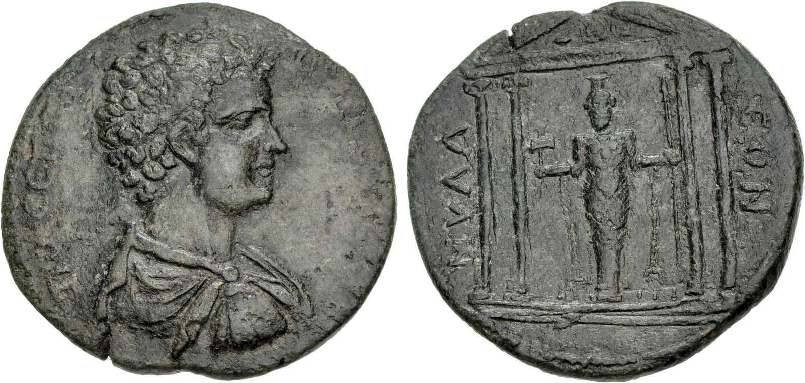 CARIA, Mylasa. Geta. As Caesar, AD 198-209. Æ (36mm, 20.00 g, 6h). VF ...