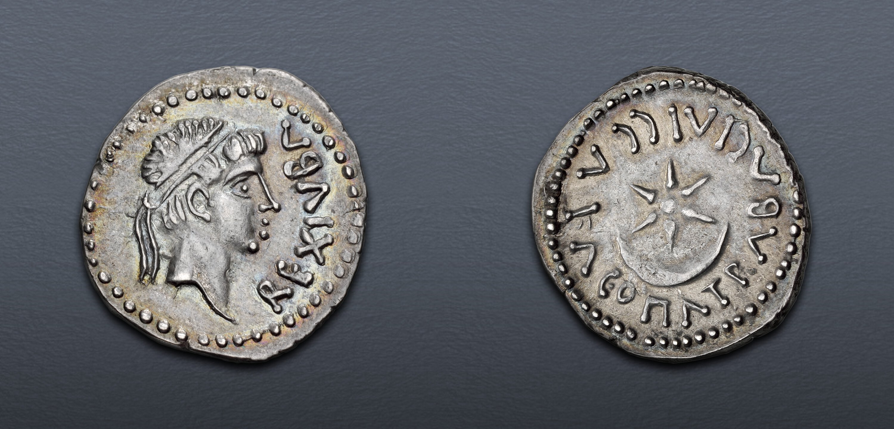 KINGS of MAURETANIA. Juba II, with Kleopatra Selene. 25 BC-AD 24. AR ...
