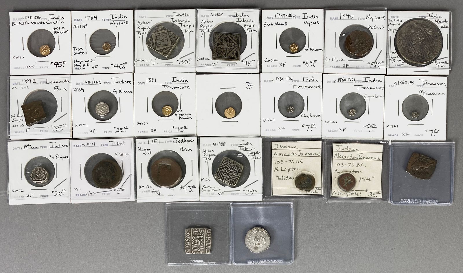 WORLD. India. Lot of twenty-three (23) gold, silver, billon, and base ...