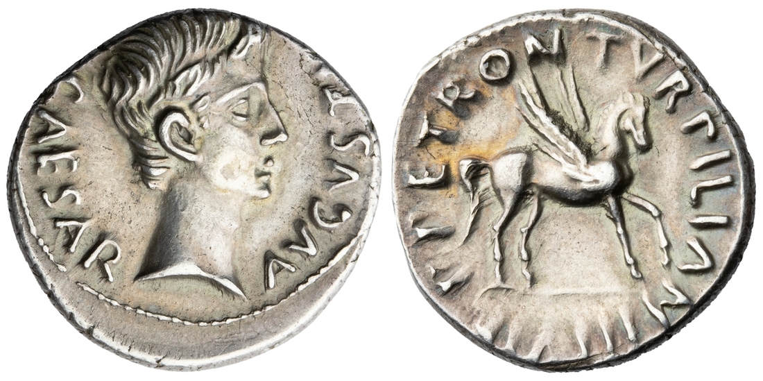 Roman Empire, Augustus (27 BC-AD 14), AR Denarius, P. Petronius ...