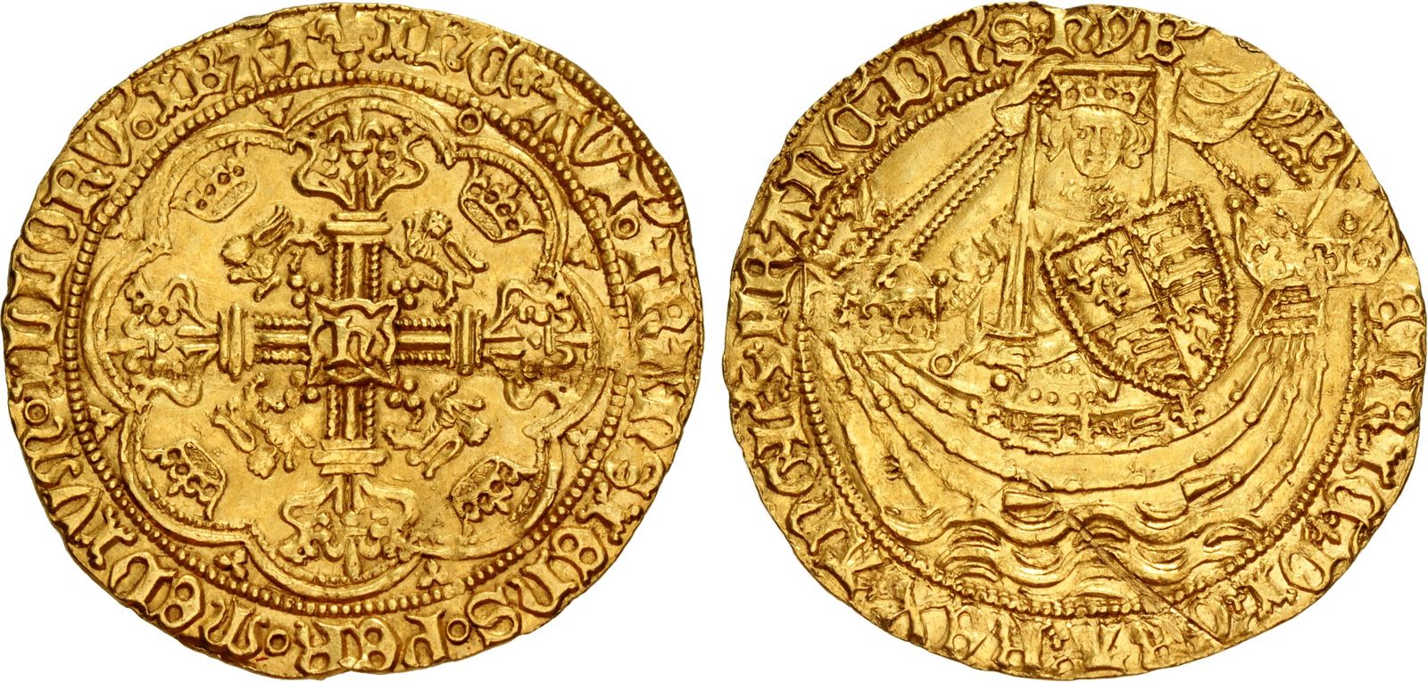 LANCASTER. Henry VI. First reign, 1422-1461. AV Noble (33.5mm, 6.96 g ...