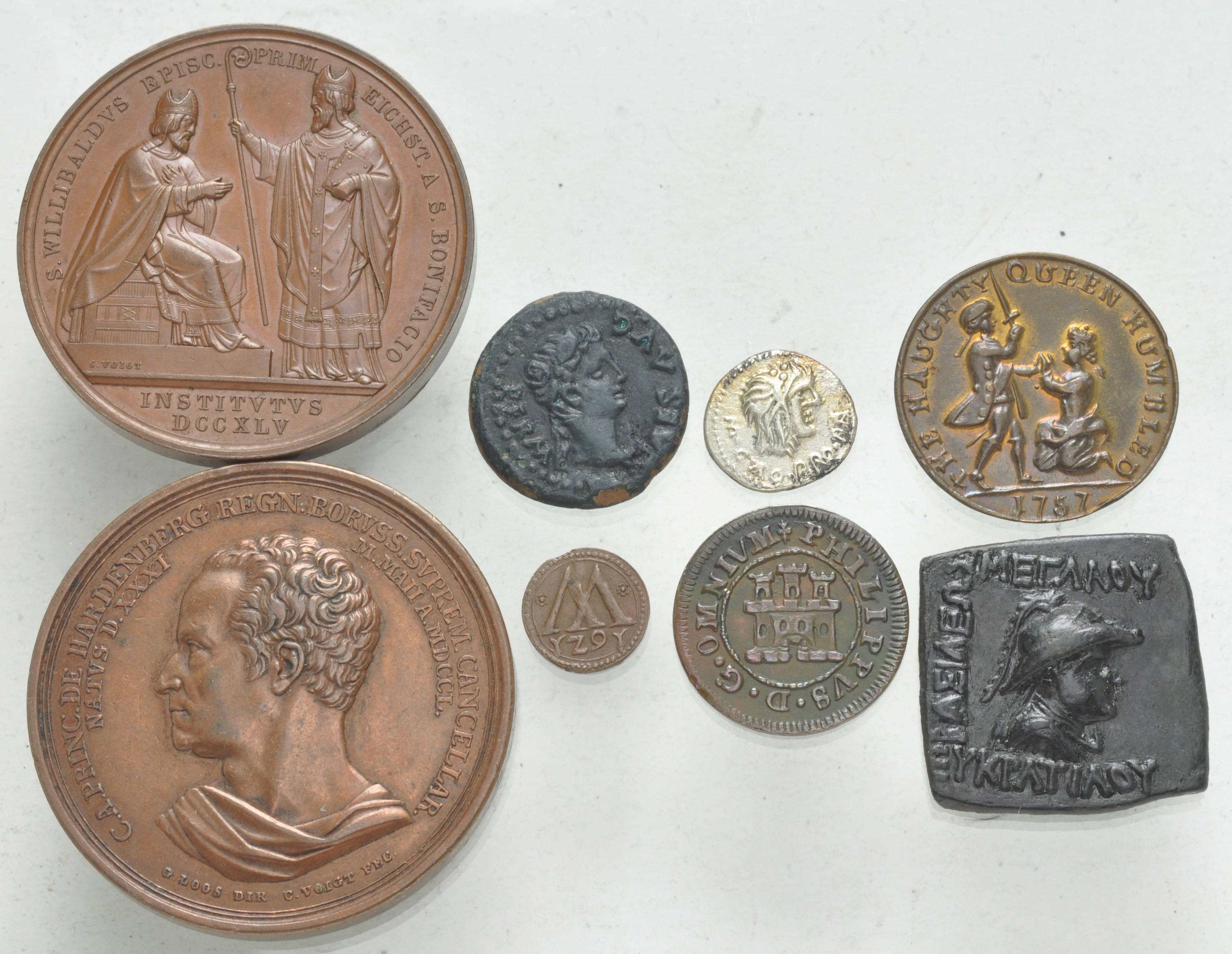 MIXED. Oriental Greek - British. Lot of eight (8) mostly bronze coins ...