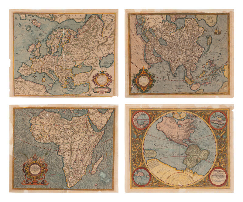[Maps & Atlases] Mercator, Gerard. Group of 4 Hand-Colored Engraved ...
