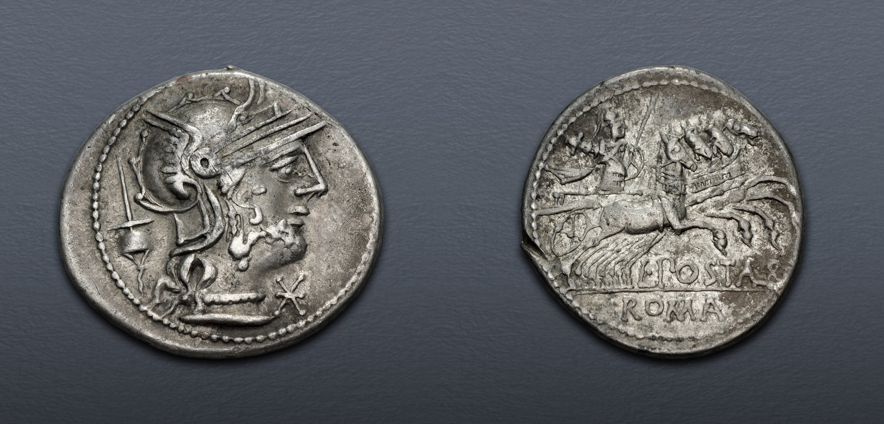 L. Postumius Albinus. 131 BC. AR Denarius (20.5mm, 3.81 g, 3h). Rome ...