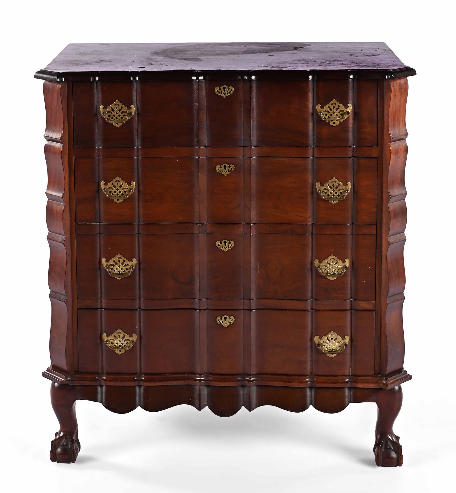 Imbuia chest of drawers four drawers with brass escutcheons Russell Kaplan Auctioneers