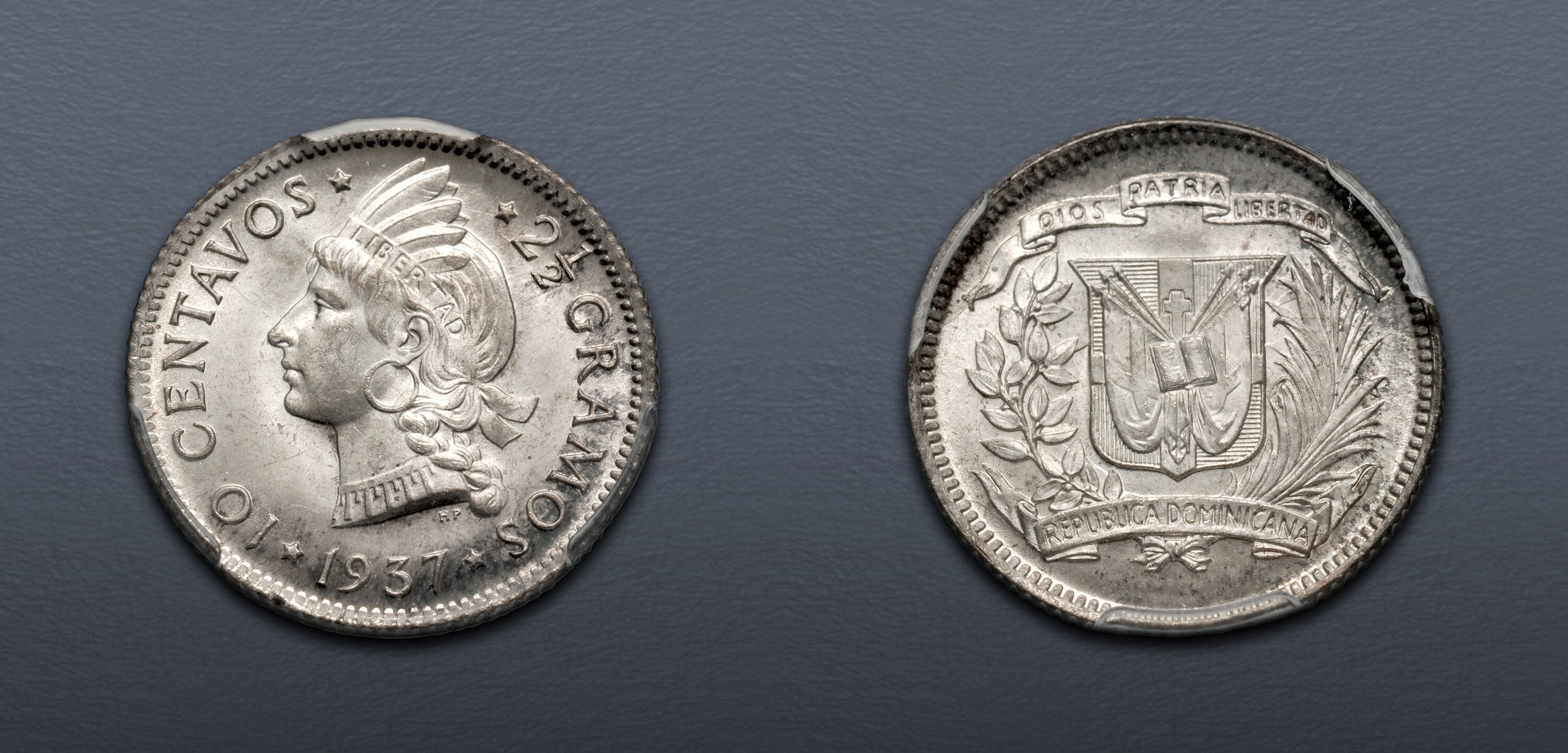 DOMINICAN REPUBLIC, Republic. 1844-pres. AR 10 Centavos (16mm, 6h ...