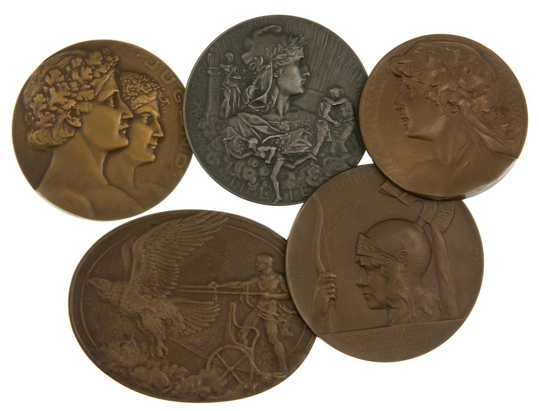 Group of Early 20th Century Art Medals. In a custom, plush and fitted ...