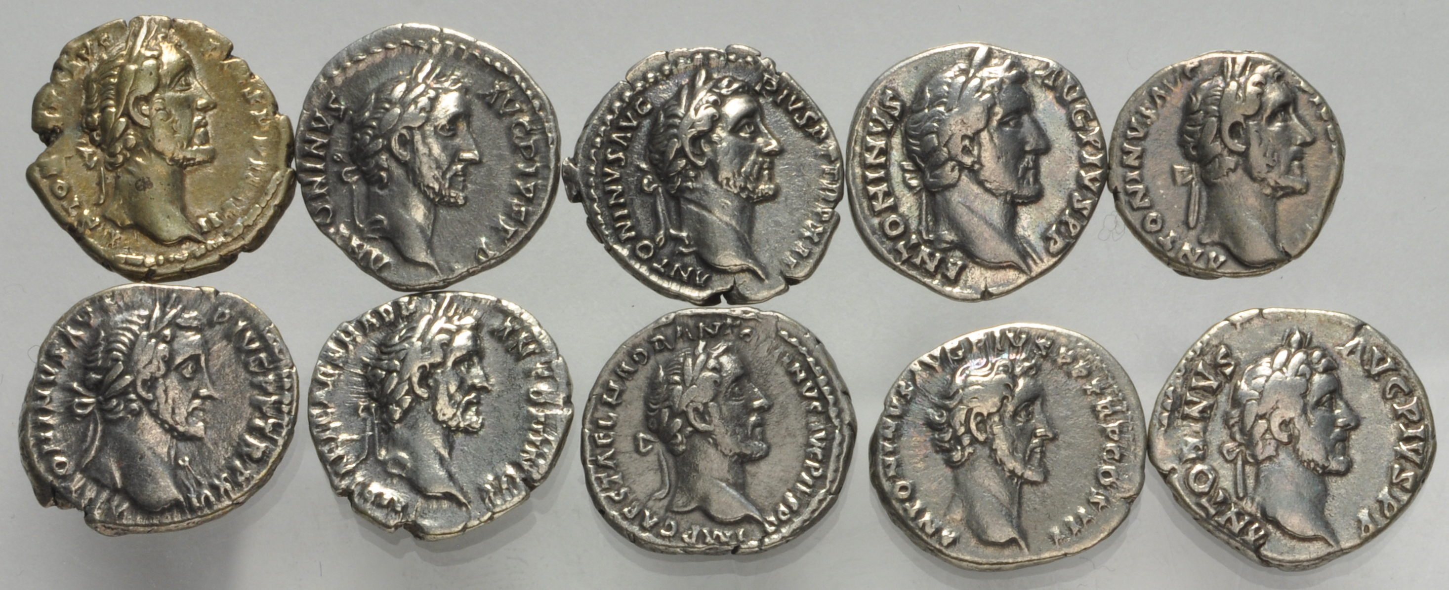ROMAN. Imperial. Lot of ten (10) AR Denarii of Antoninus Pius ...