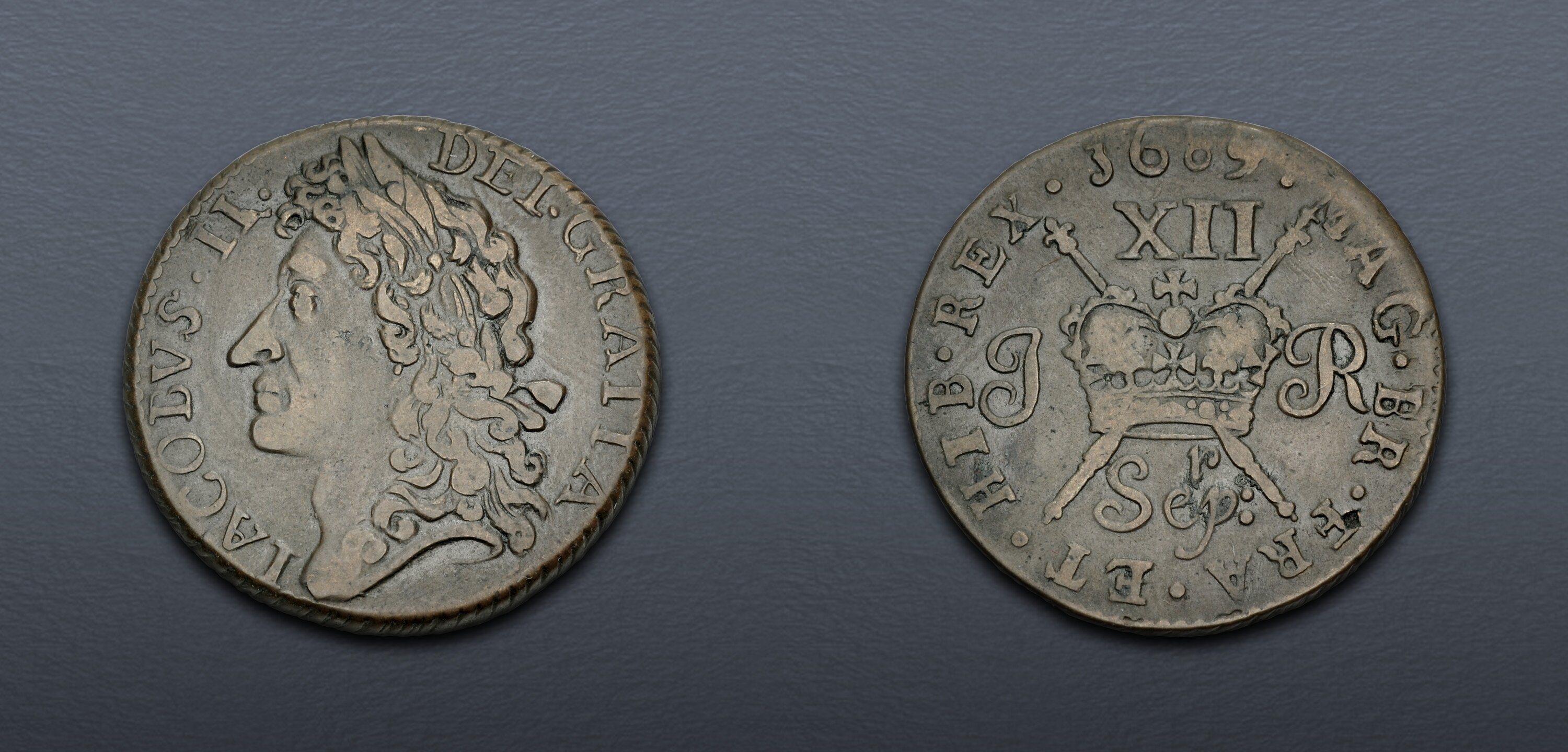 IRELAND. James II. 1685-1691. Æ Shilling (24.5mm, 6.98 g, 12h ...
