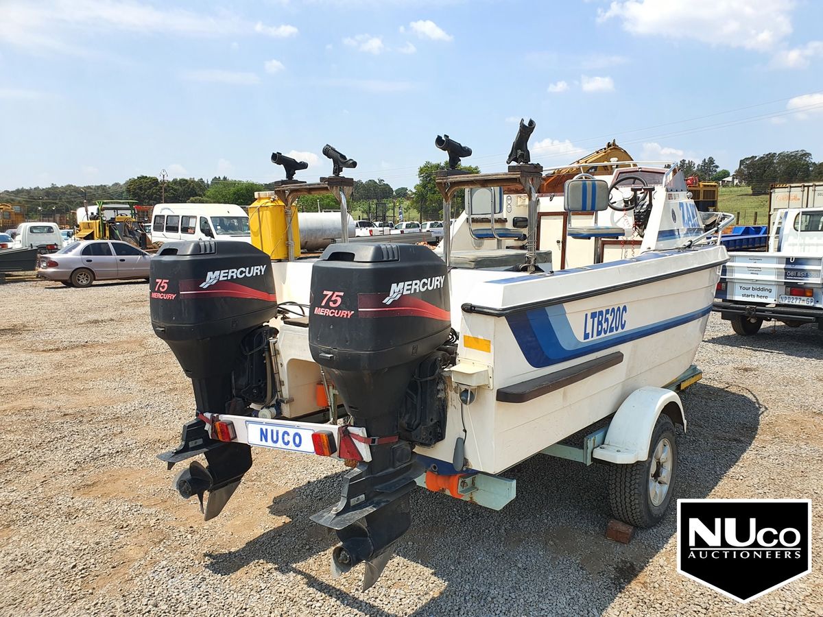 ACE CRAFT BOAT POWERED BY 2X 75HP OUTBOARD MERCURY MOTORS WITH BRAKED ...