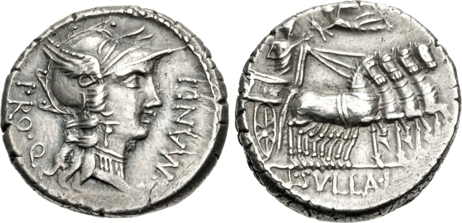 L. Sulla and L. Manlius Torquatus. 82 BC. AR Denarius (17mm, 4.03 g, 1h ...