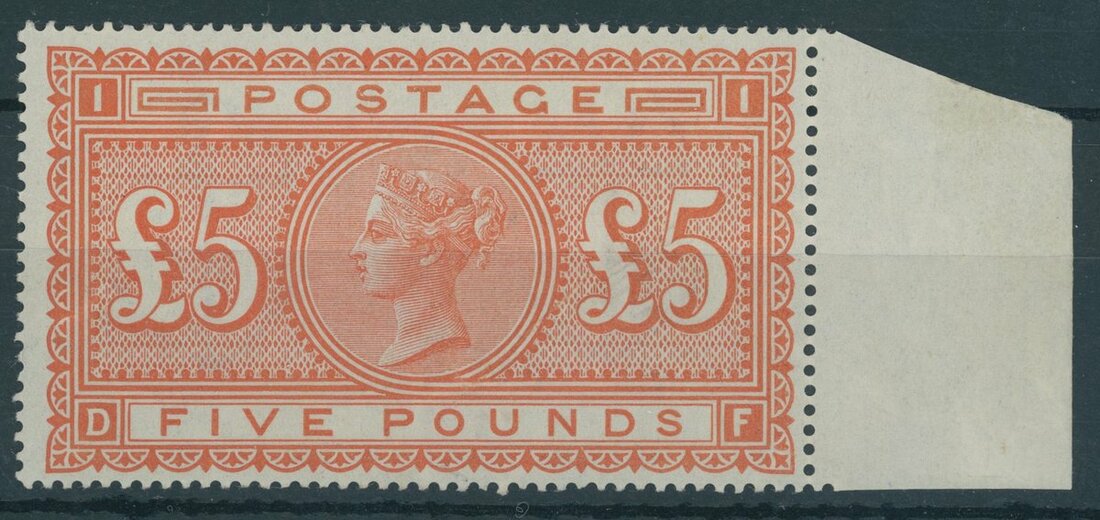 Great Britain 1882 (21 Mar.) £5 orange, DF, from the right of the sheet ...