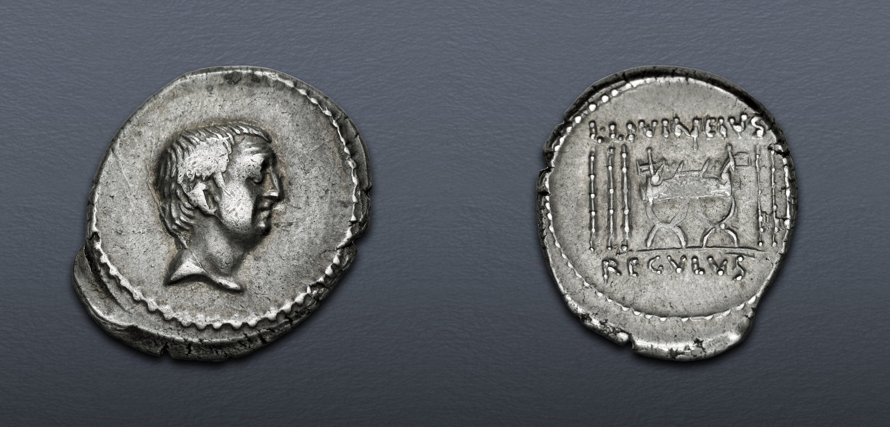 Moneyer issues of Imperatorial Rome. L. Livineius Regulus. 42 BC. AR ...