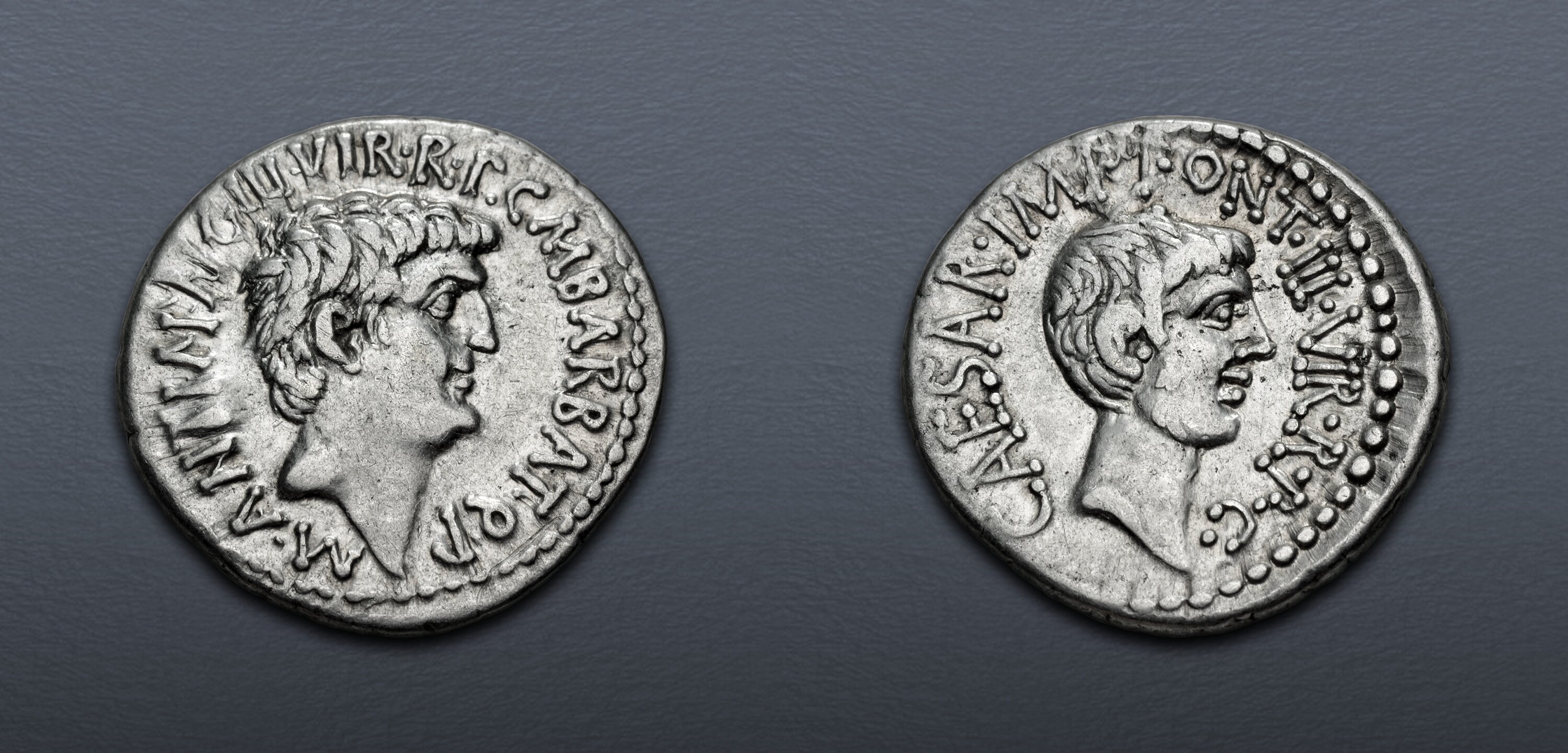 The Triumvirs. Mark Antony and Octavian. Spring-early summer 41 BC. AR ...