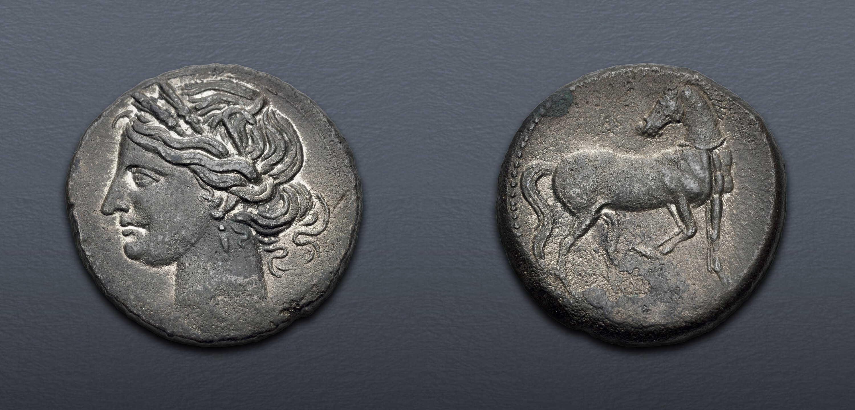 CARTHAGE, Second Punic War. Circa 203-201 BC. BI Tridrachm (24.5mm, 8. ...