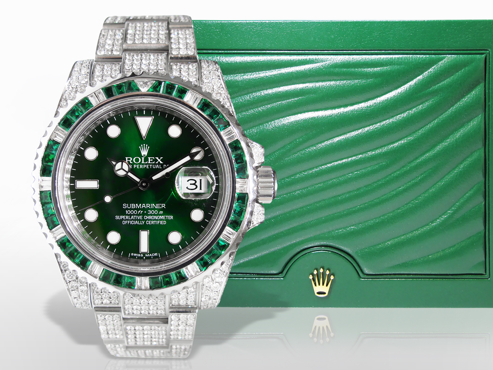 MEN'S SPORTS ROLEX SUBMARINER "HULK" WITH CUSTOM EMERALDS & DIAMONDS ...