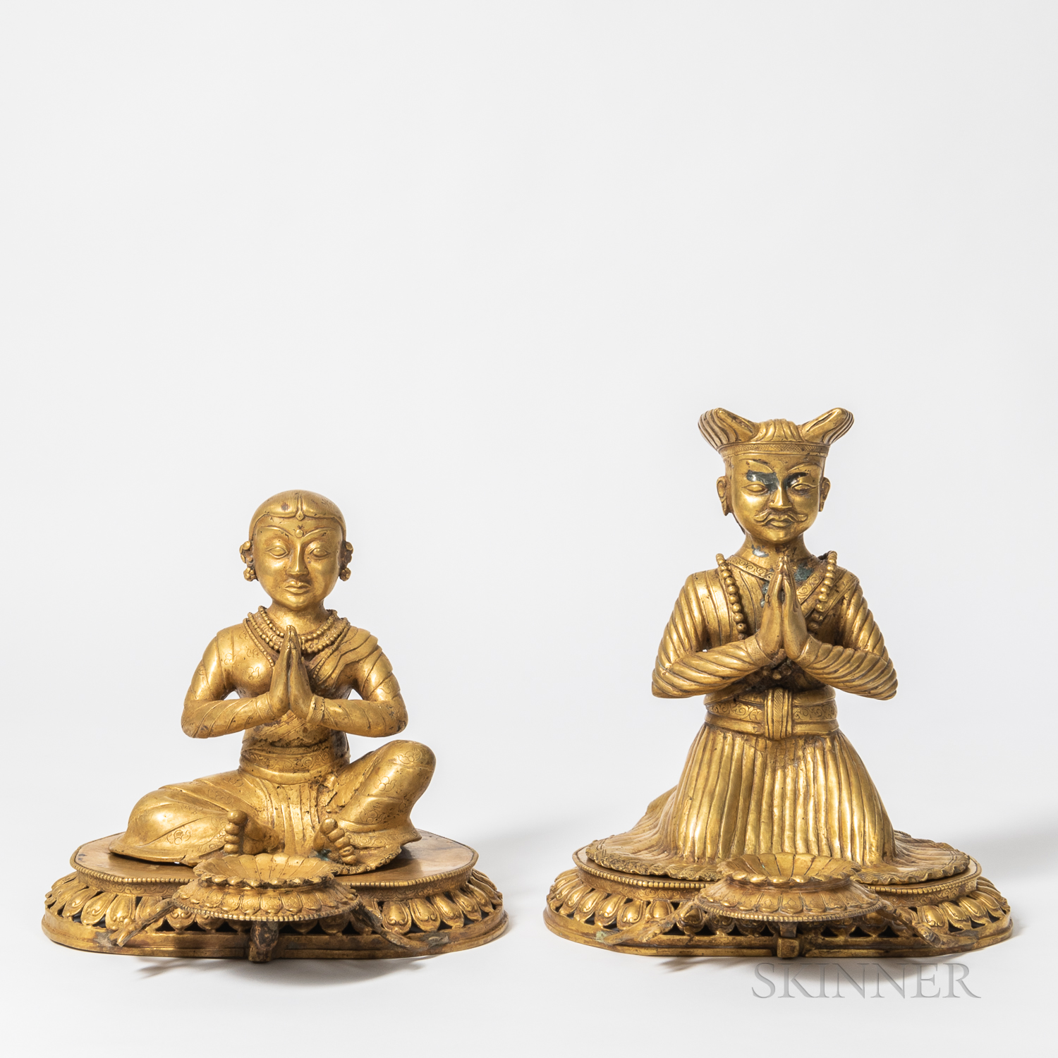 Two Bronze Statues of Malla King and Queen | Barnebys