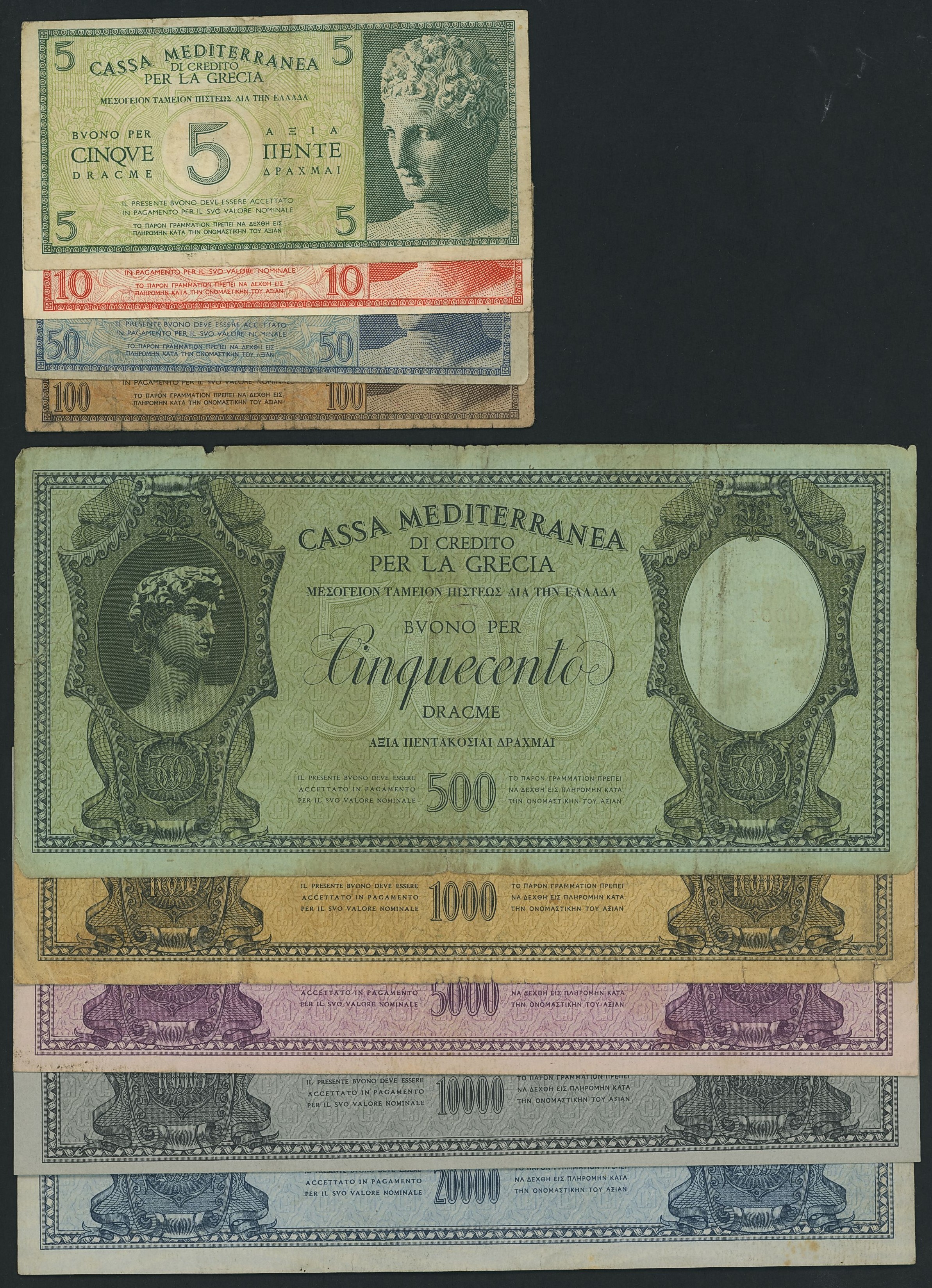 Cassa Mediterranea, Greece, Italian Occupation, WWII, [9 notes] a ...